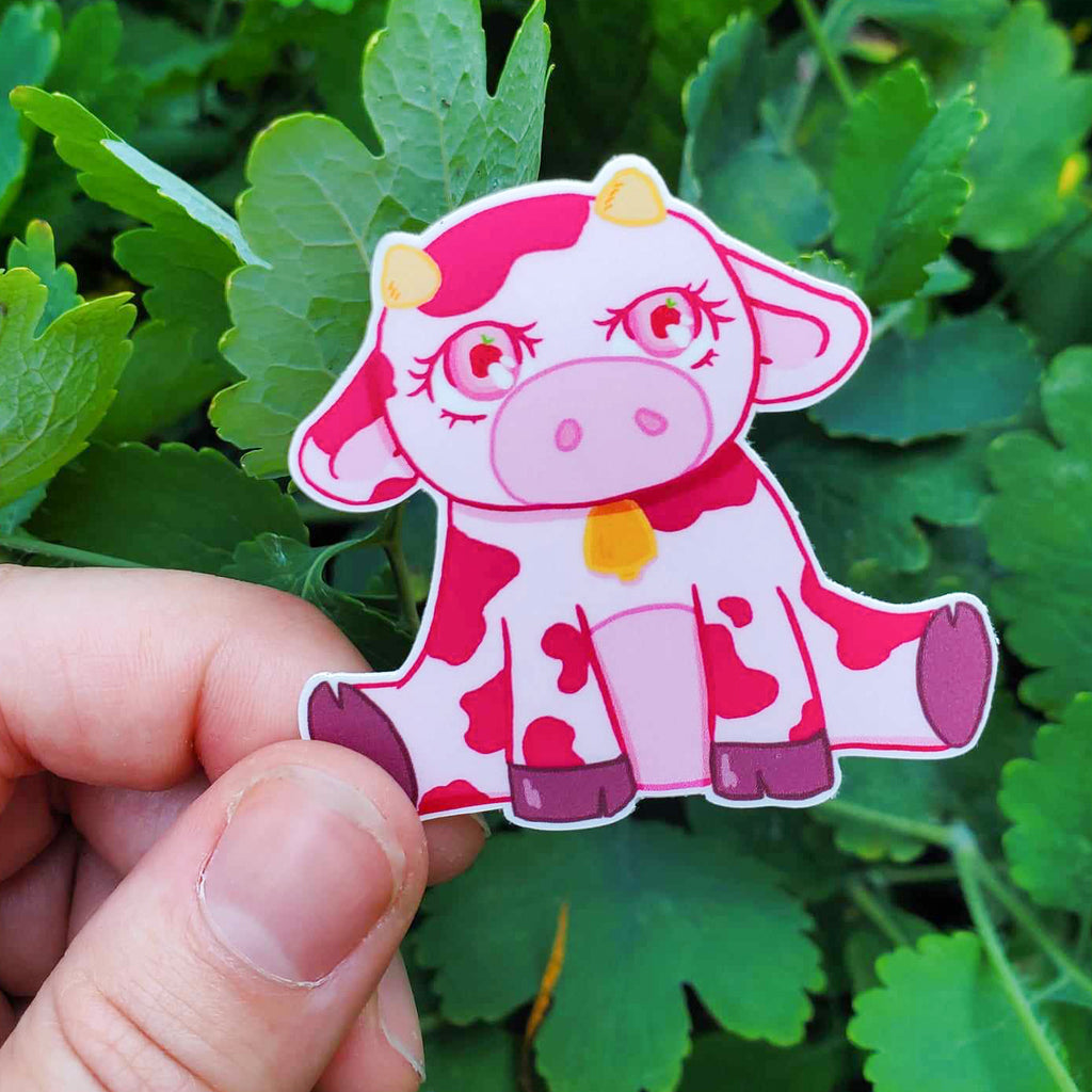 Strawberry Milk Cow Sticker – Uppdoo Design Studio